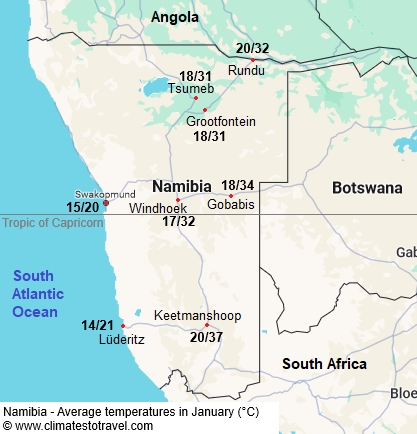 Namibia, weather in January - Climates to Travel