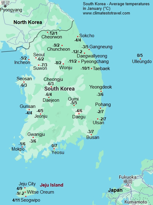 South Korea, weather in January - Climates to Travel