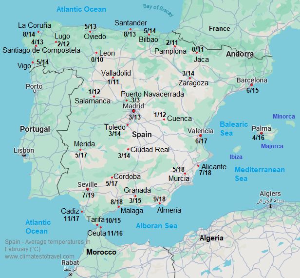 Spain, weather in February - Climates to Travel