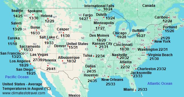 United States, weather in August - Climates to Travel